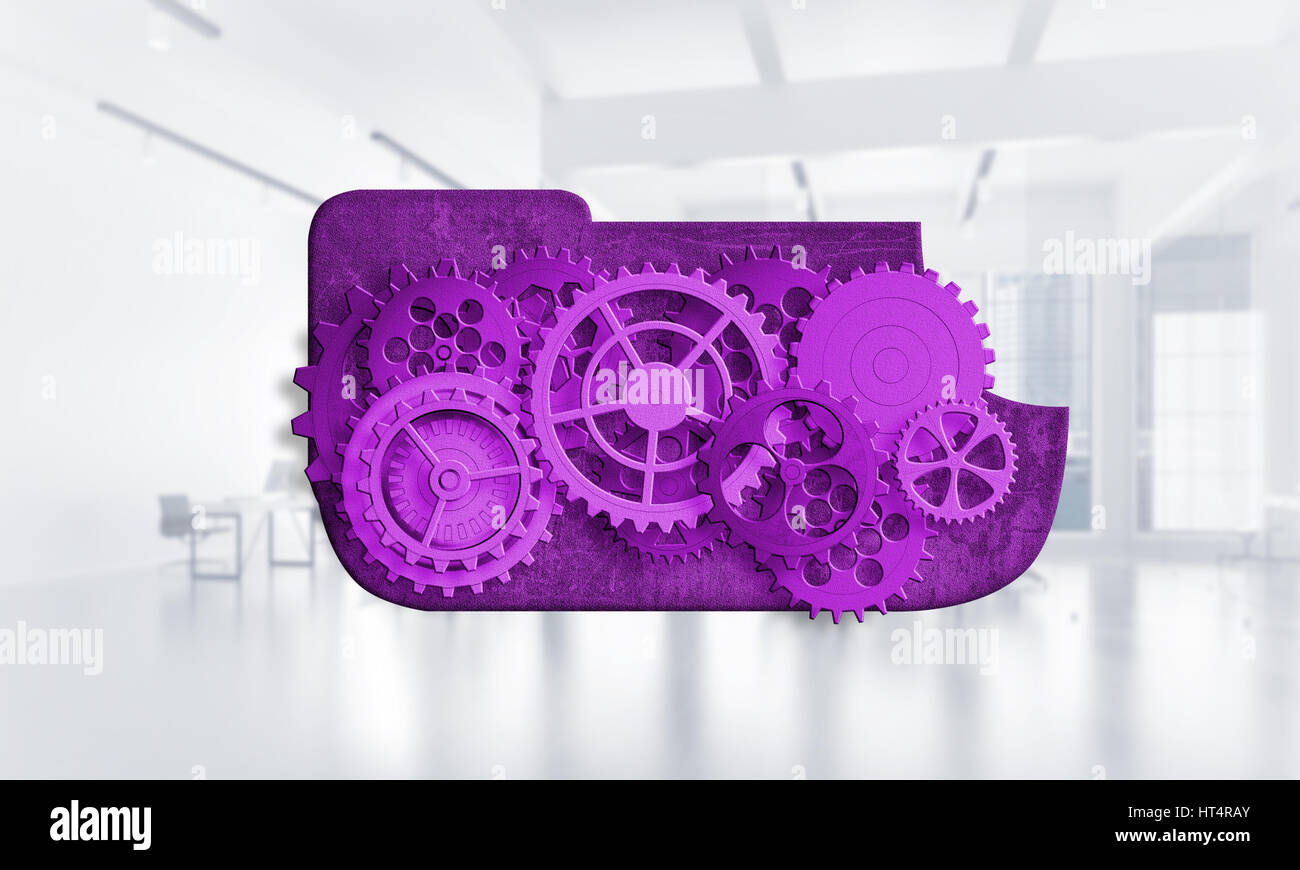 Color gears and cogwheels mechanism or engine on white office ...