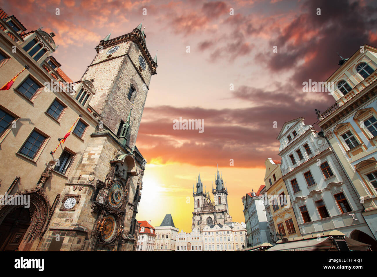 Prague Old town square, Tyn Cathedral. under sunlight Stock Photo - Alamy