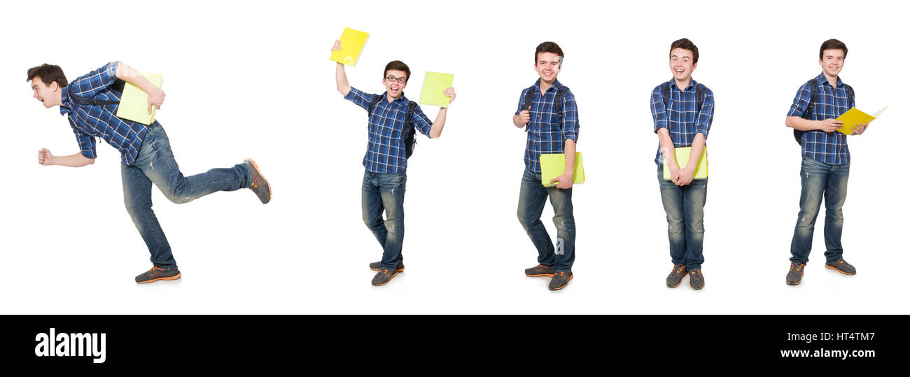 Young student with book on white Stock Photo - Alamy