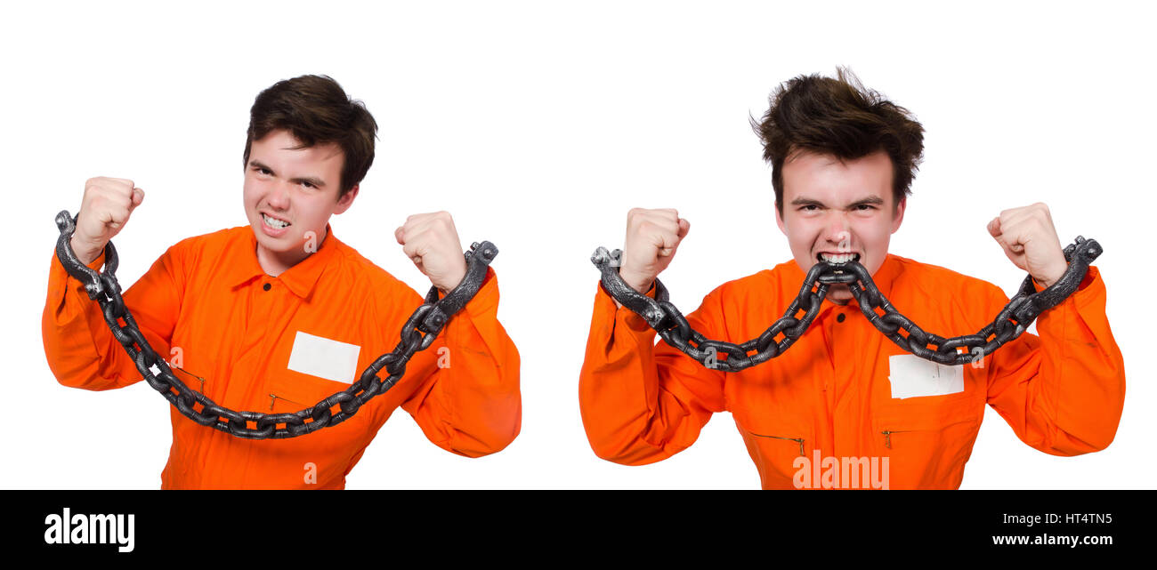 Young inmate with chains isolated on the white Stock Photo - Alamy
