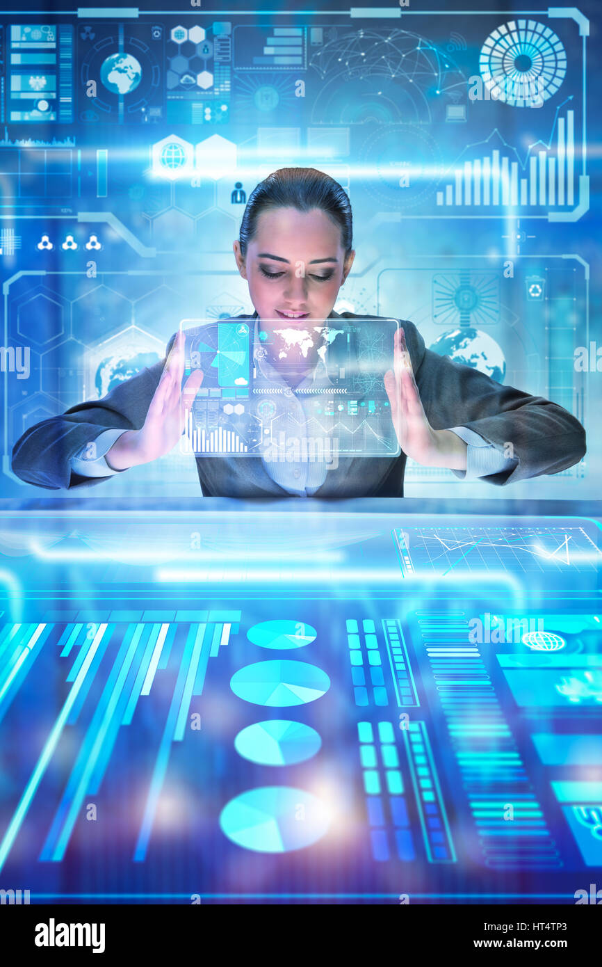 Woman analyst working with big data Stock Photo - Alamy