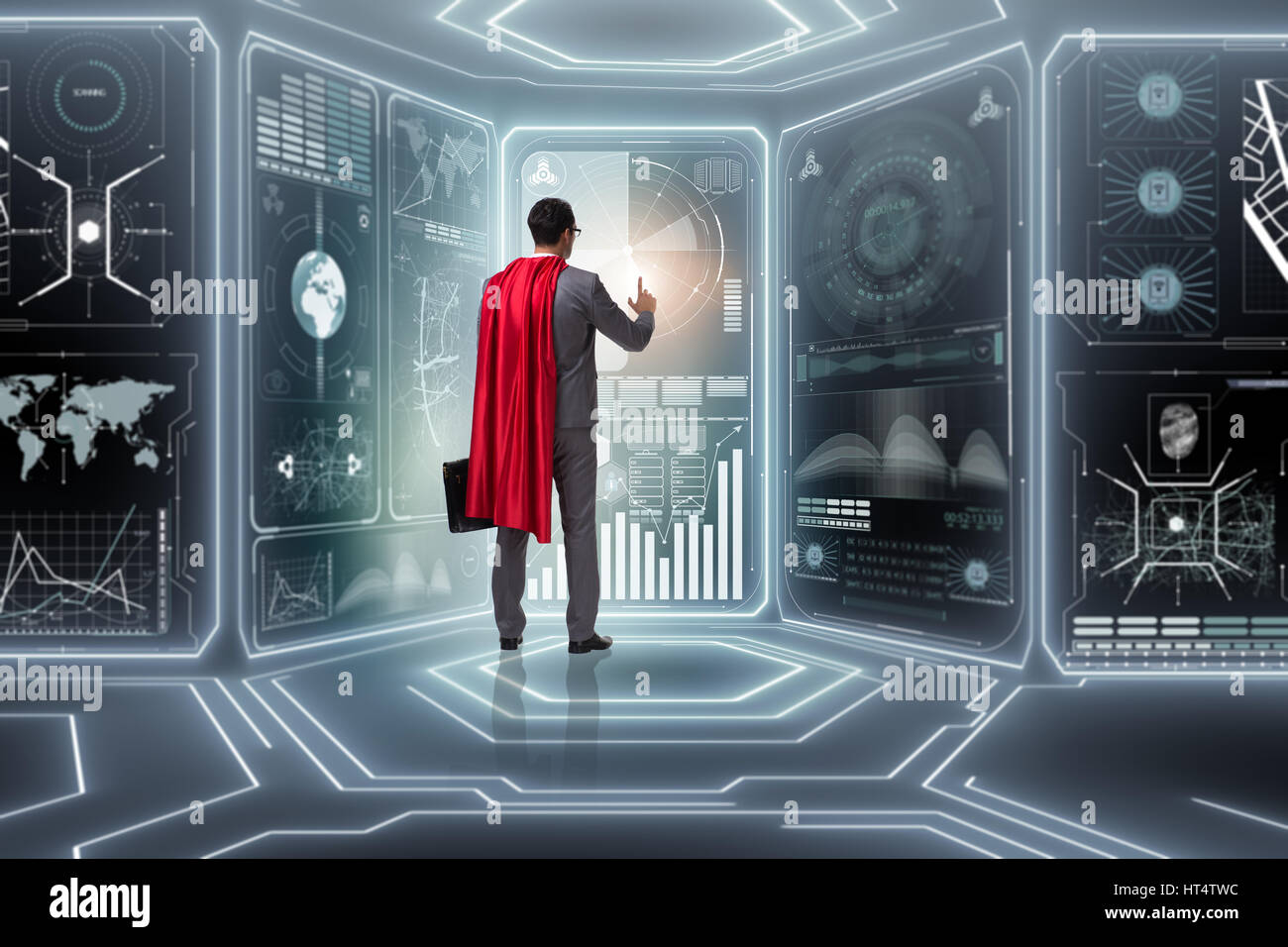 Superhero in data management concept Stock Photo - Alamy