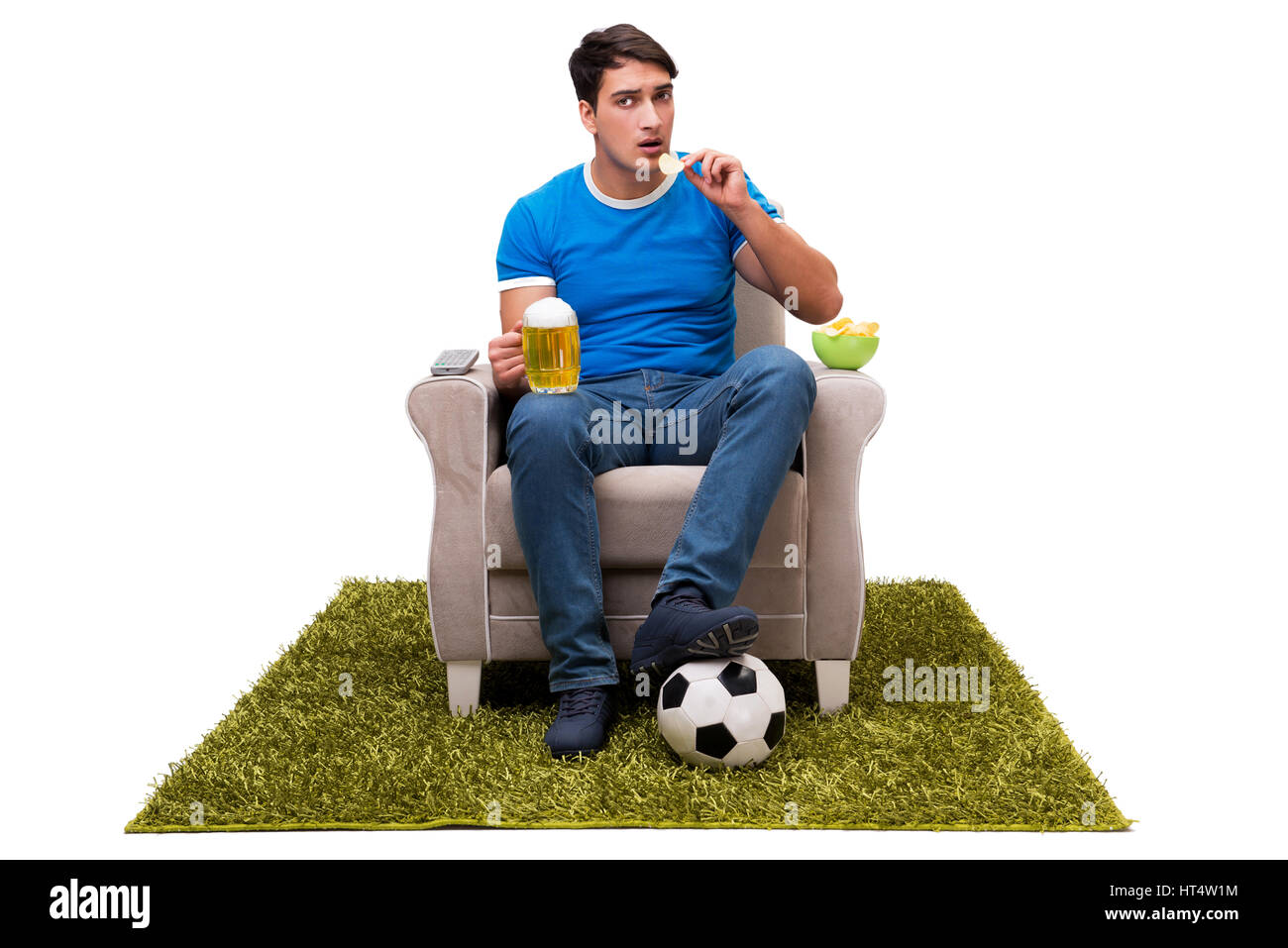 Man watching sports isolated on white background Stock Photo - Alamy