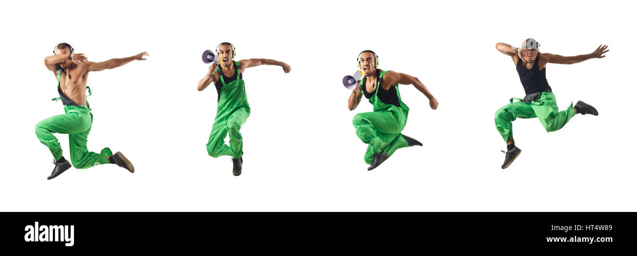 Construction worker jumping and dancing Stock Photo - Alamy