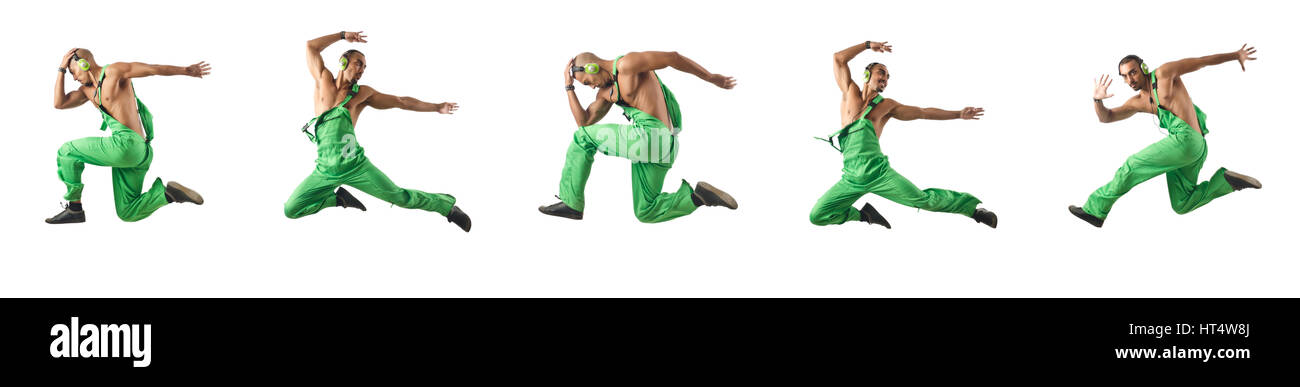 Construction worker jumping and dancing Stock Photo - Alamy