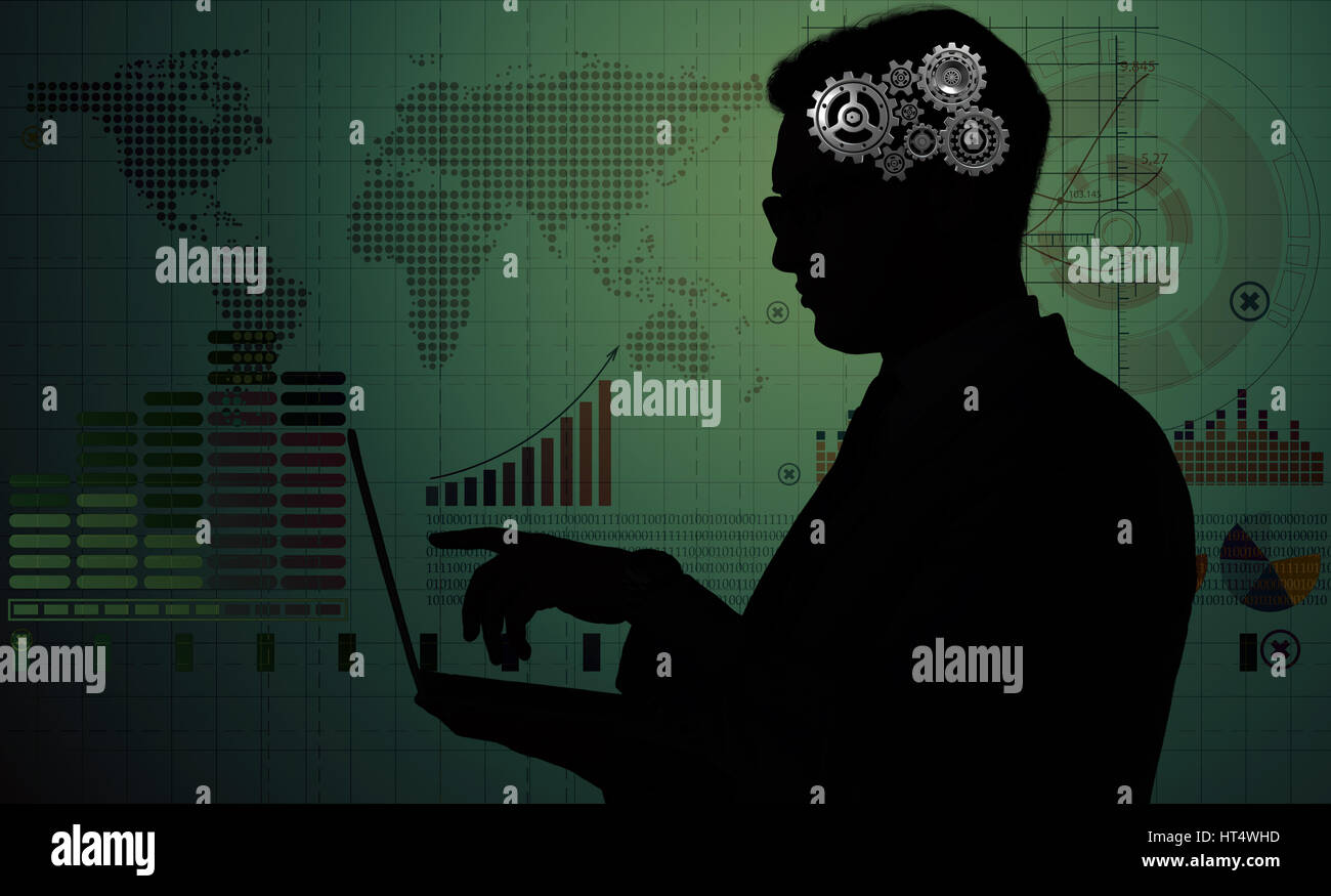 Artificial intelligence concept with man and laptop Stock Photo - Alamy