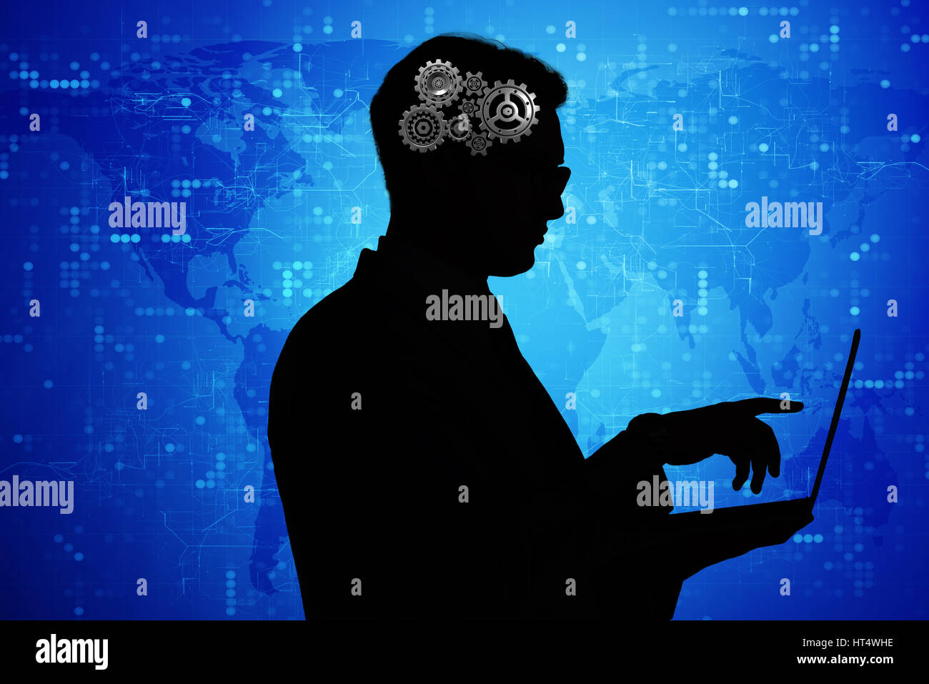 Artificial intelligence concept with man and laptop Stock Photo - Alamy
