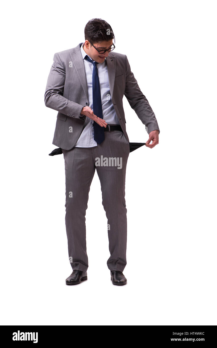 Bankrupt businessman isolated on white background Stock Photo - Alamy