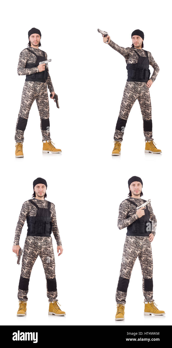 Soldier with gun isolated on white Stock Photo - Alamy