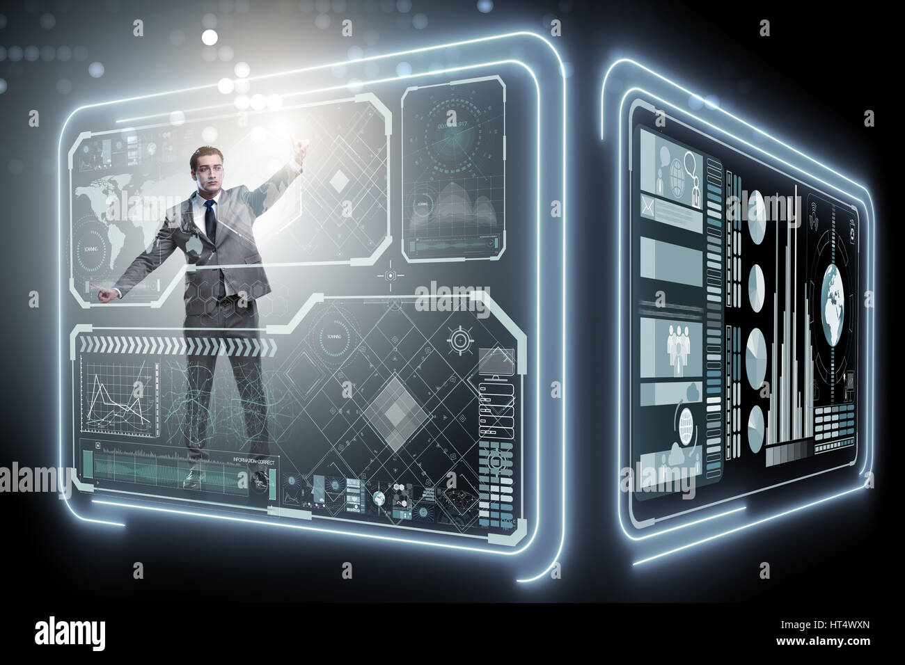 Man pressing virtual button in data mining concept Stock Photo - Alamy