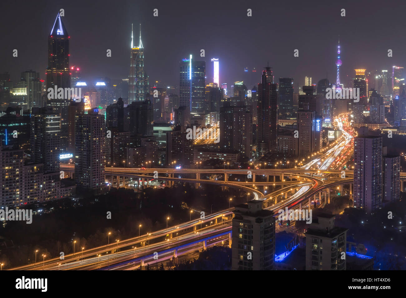Shanghai, China - March 2, 2017: Shanghai skyline at night with the ...