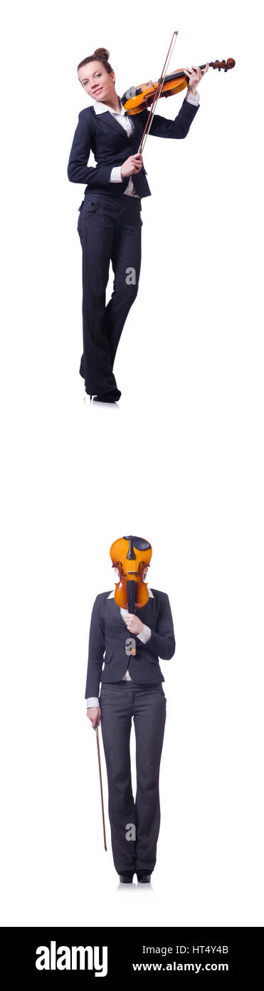 Woman fiddler isolated on white background Stock Photo - Alamy