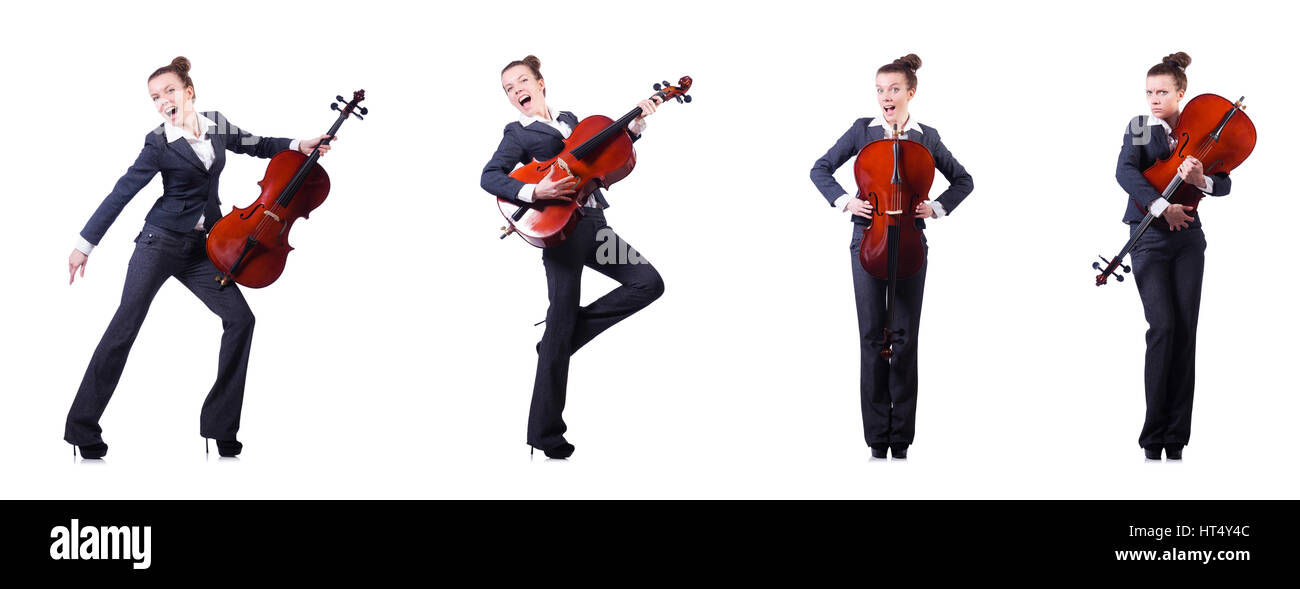 Woman fiddler isolated on white background Stock Photo - Alamy