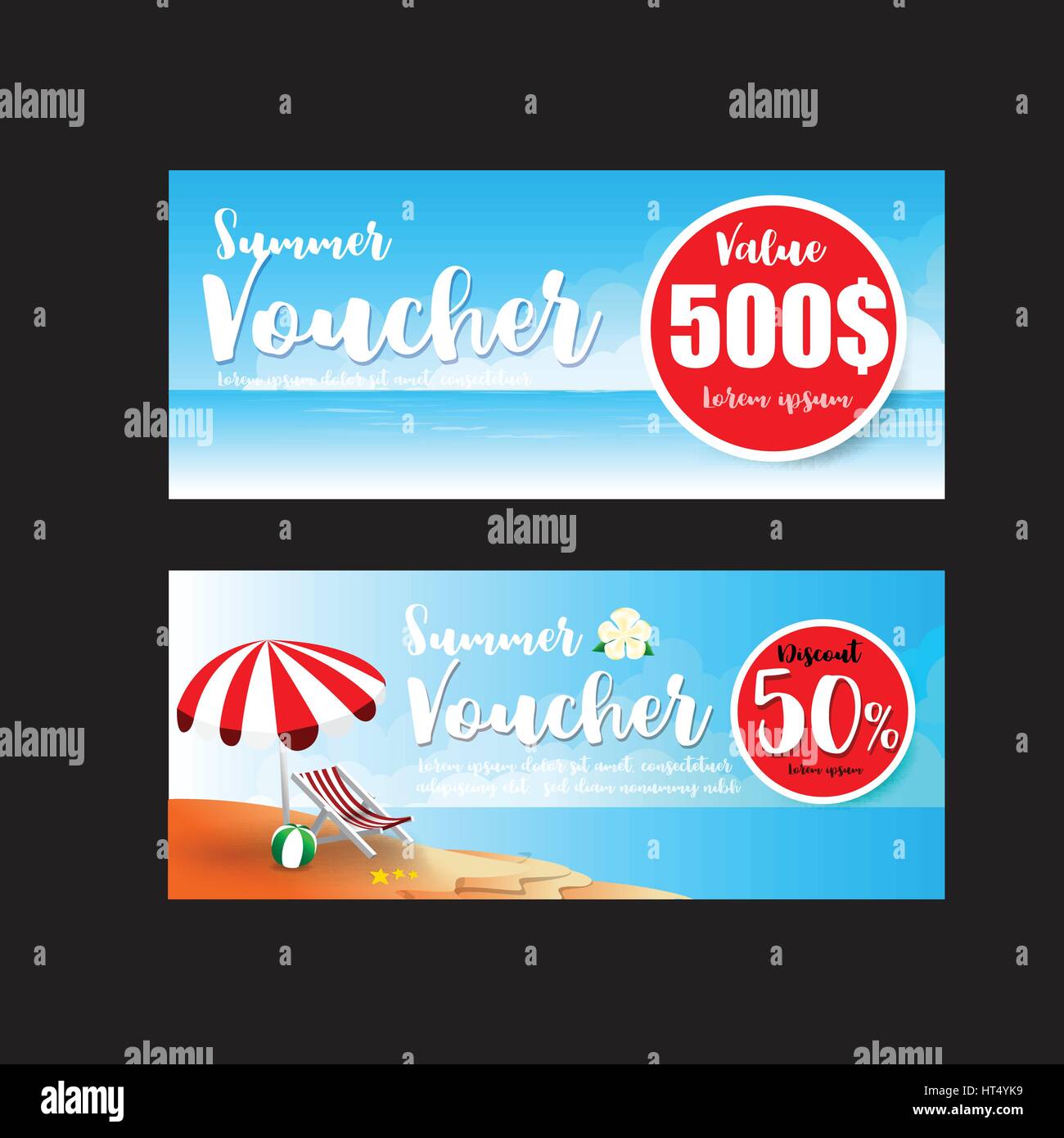 Collection of summer sale gift voucher template vector illustration ...