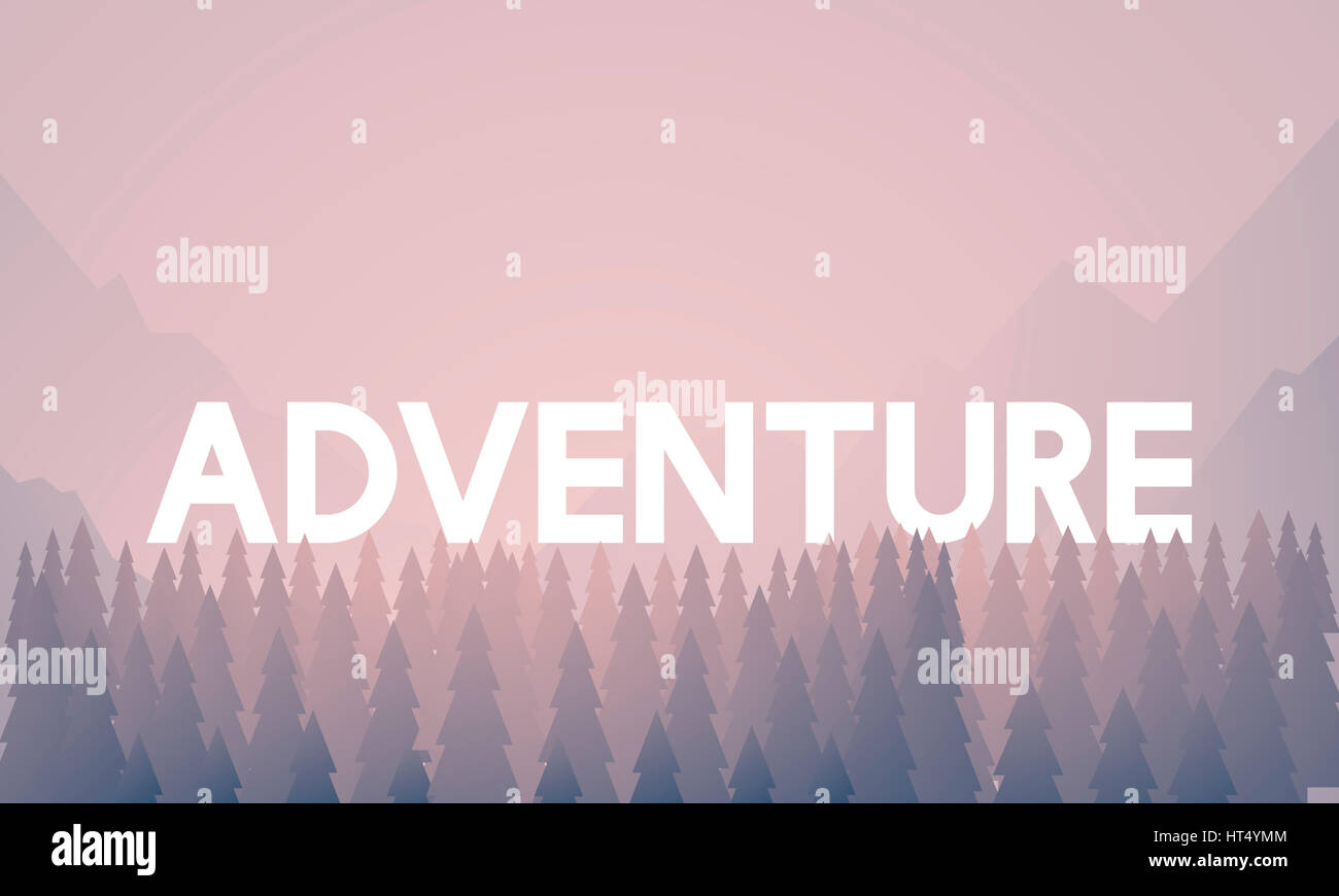 Adventure word on nature background with trees Stock Photo - Alamy