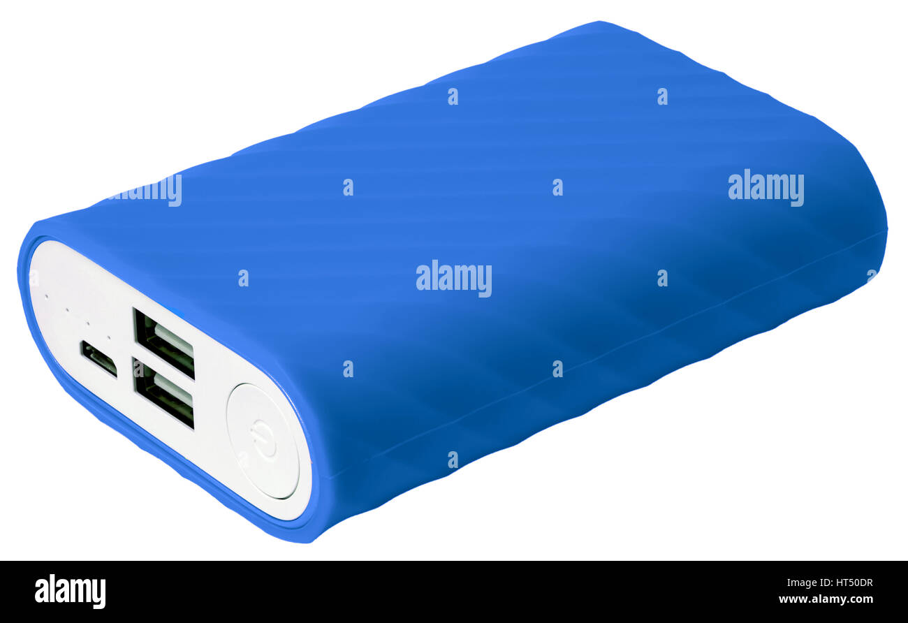 Blue portable battery isolated on white background Stock Photo - Alamy