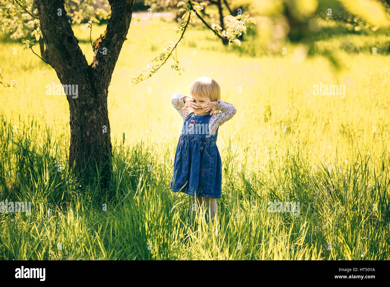 Child under apple tree hi-res stock photography and images - Alamy
