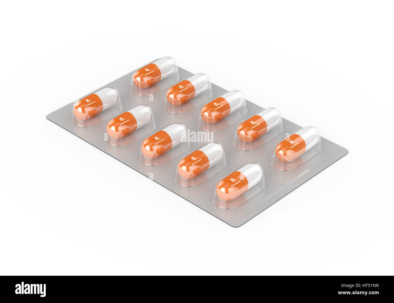 3d rendering of vitamin B3 pill on blister isolated over white ...
