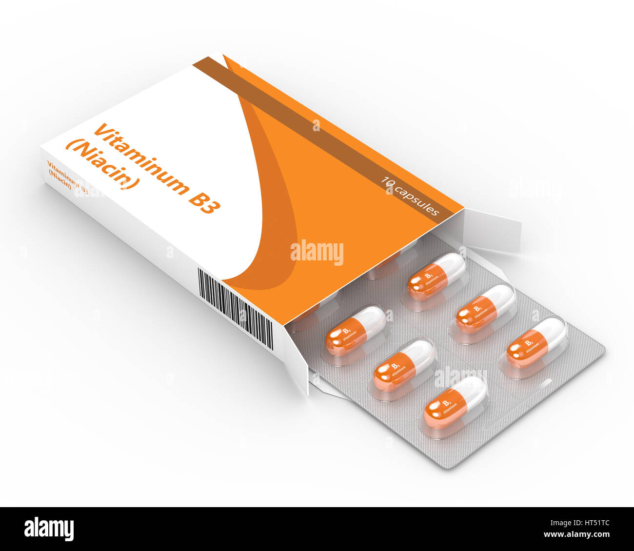 3d rendering of vitamin B3 pills on blister isolated over white ...