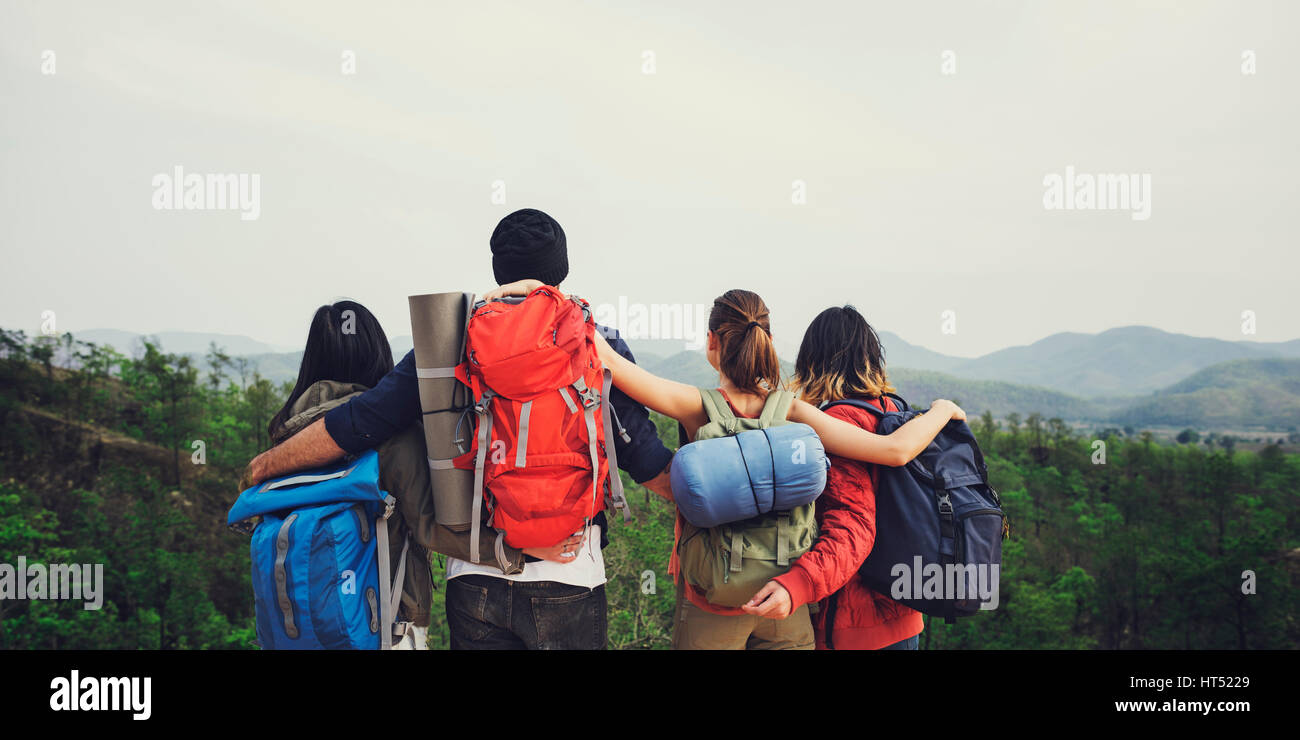 Friends Explore Nature Outdoors Concept Stock Photo - Alamy