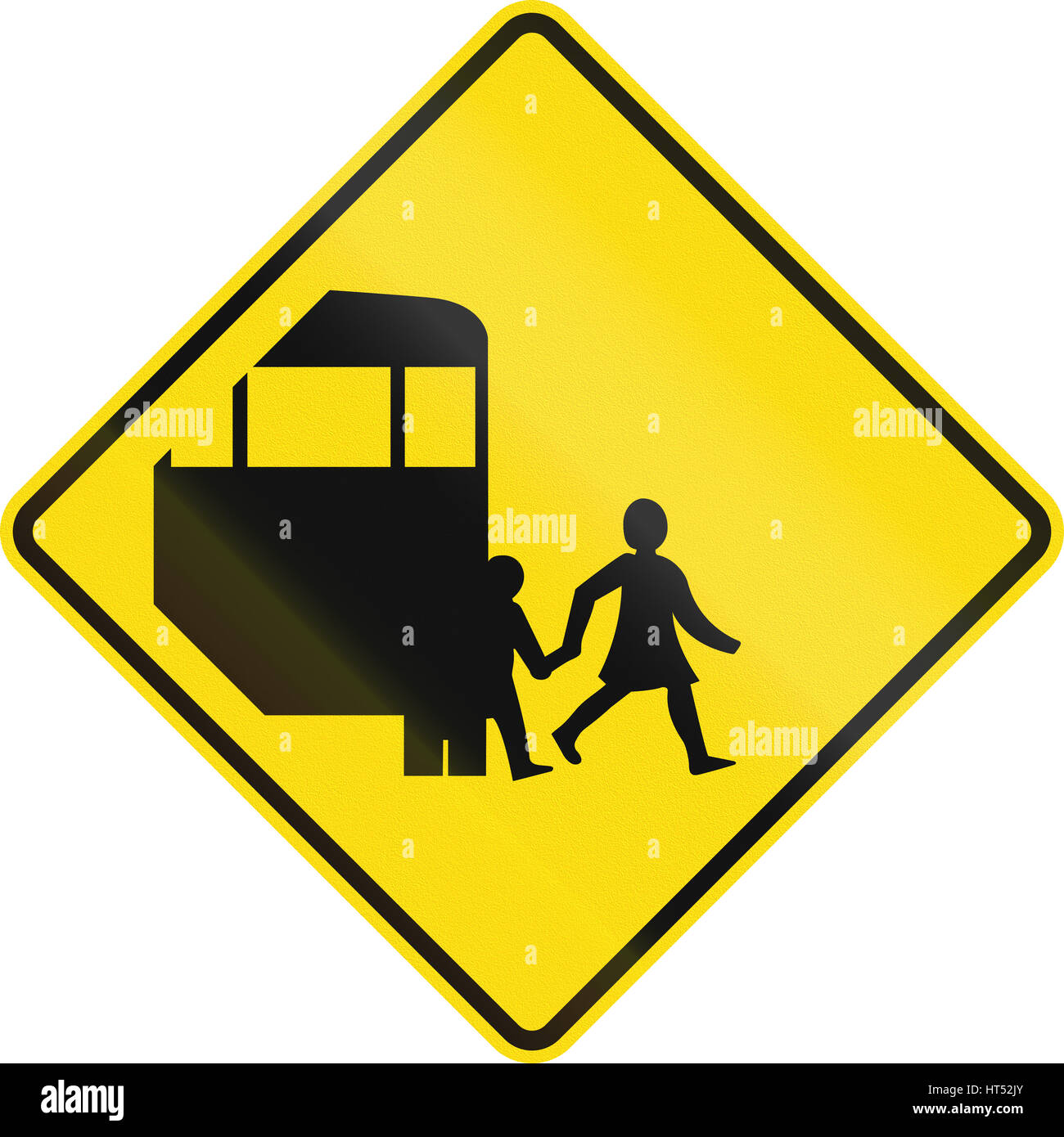 New Zealand road sign - Watch for school buses Stock Photo - Alamy