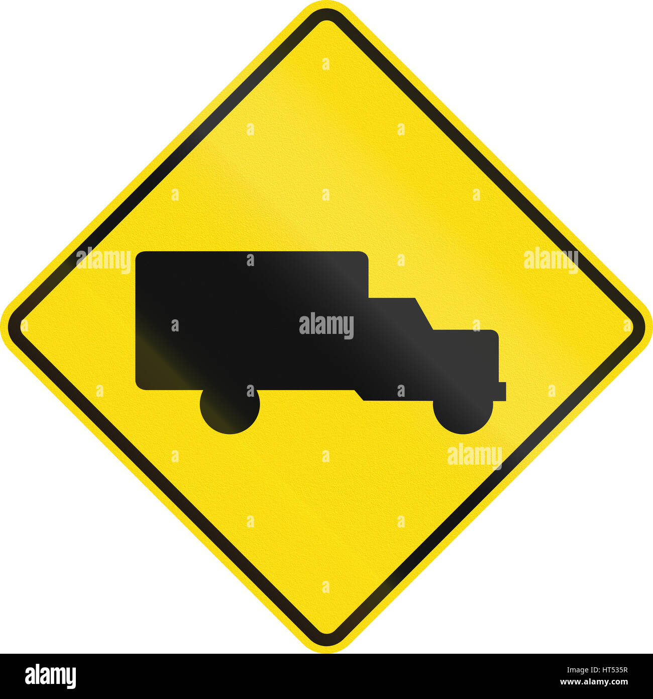 New Zealand road sign - Watch for trucks Stock Photo - Alamy