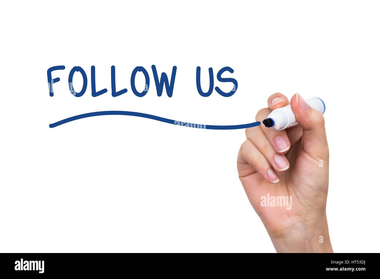 Hand drawing Follow Us words. Social media conception on virtual ...