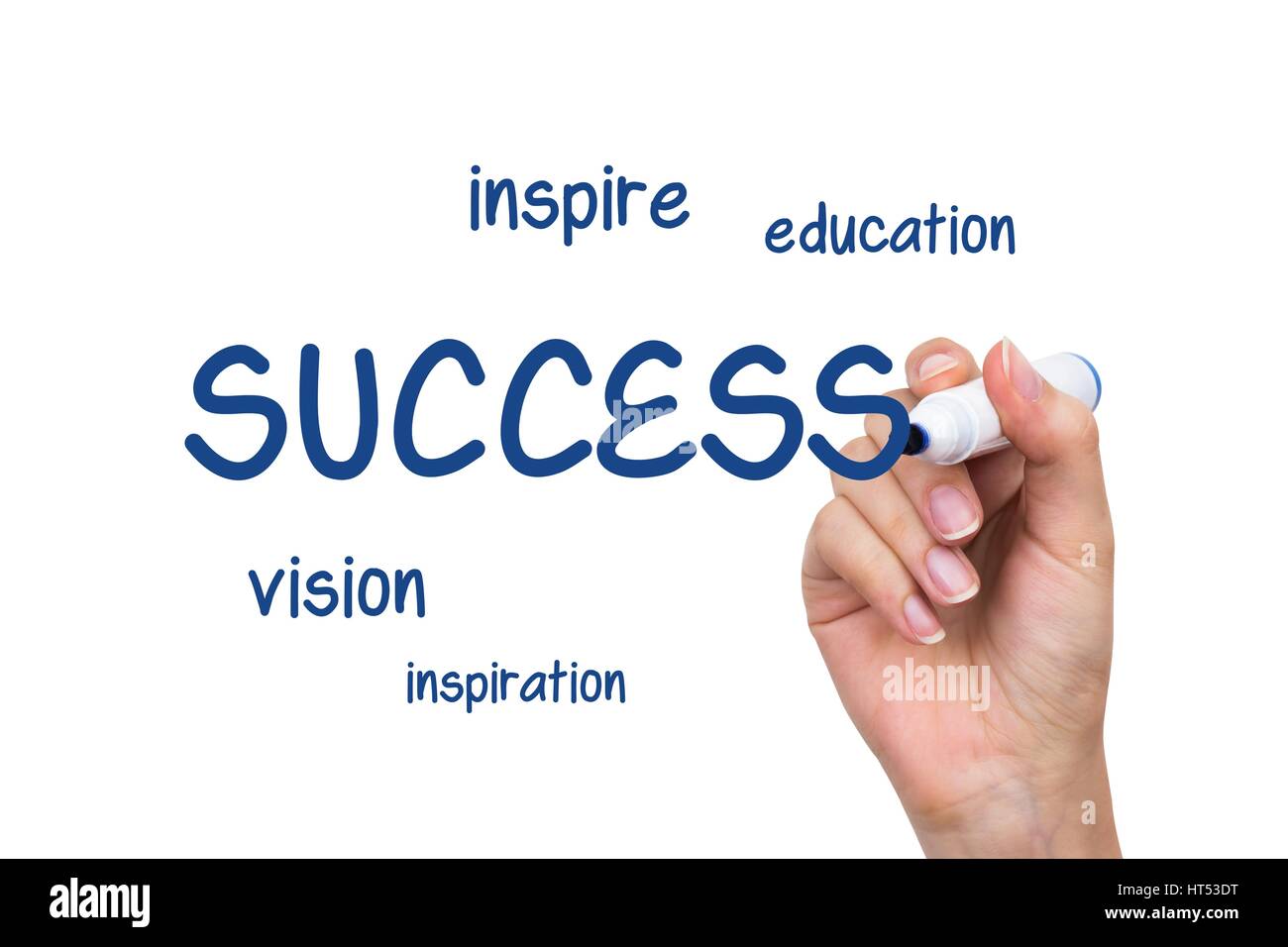 Hand writing success similar content with blue marker on virtual ...