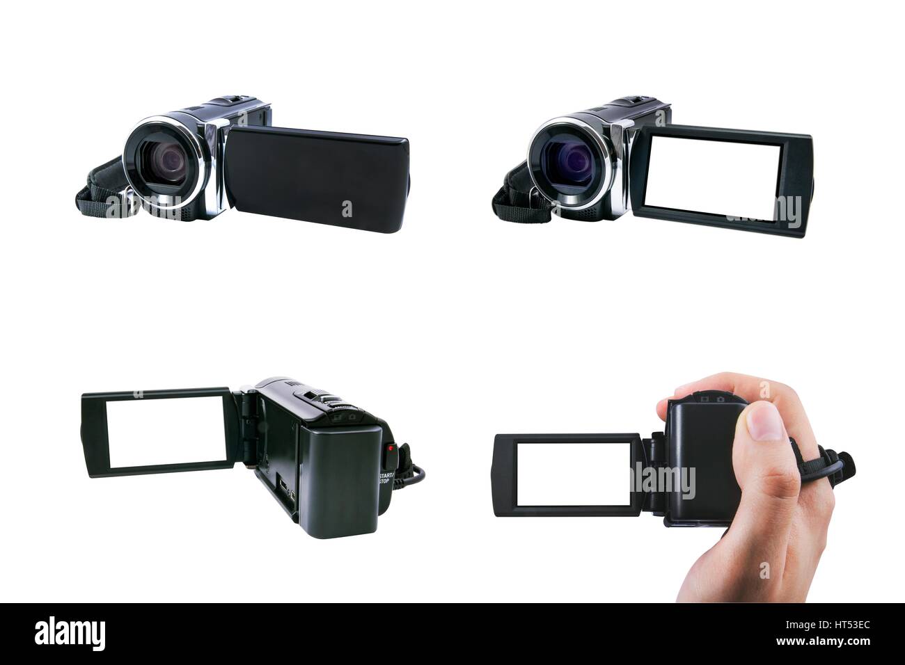 High definition camcorder set with view screen, isolated on white Stock ...