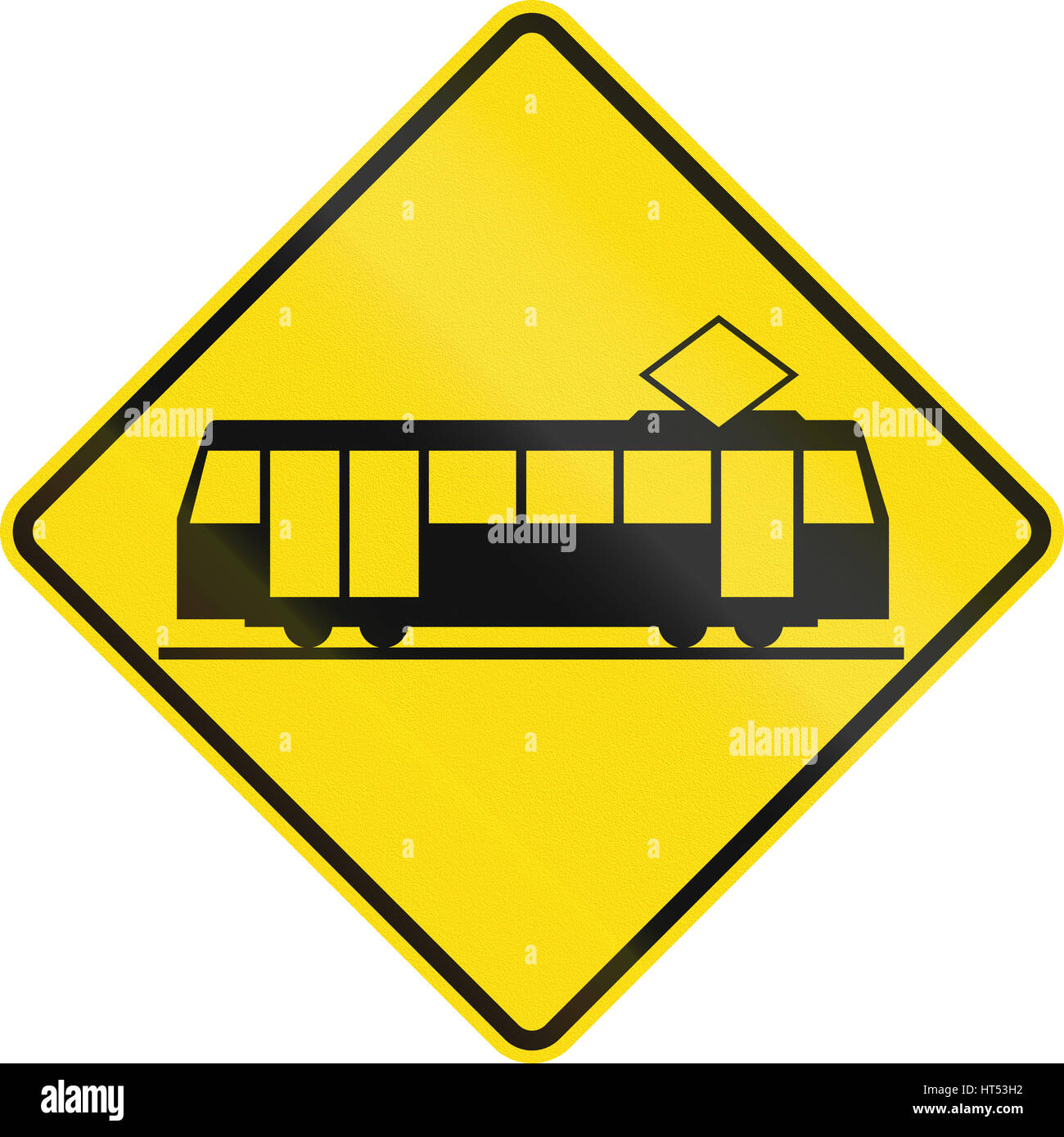 New Zealand road sign - Crossing for light rail Stock Photo - Alamy