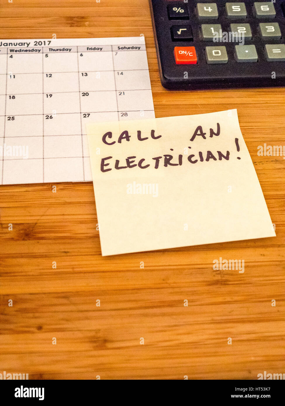 calendar, calculator, post it, electrical work Stock Photo - Alamy