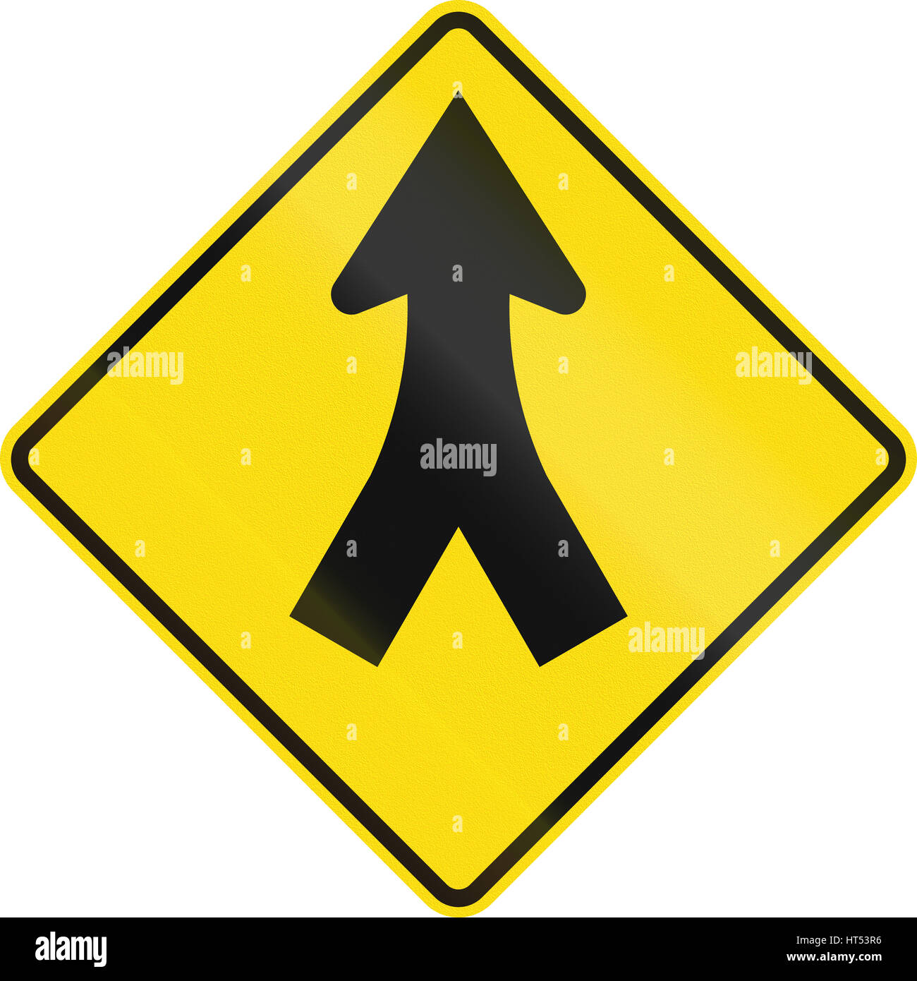 New Zealand road sign - Merge ahead Stock Photo - Alamy