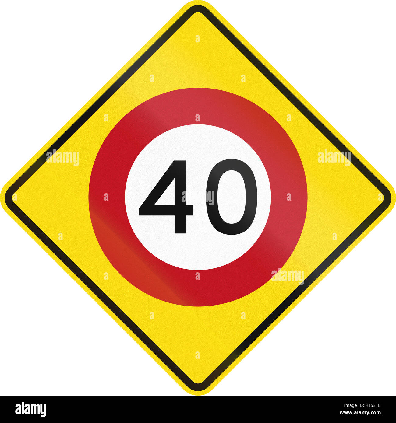 New Zealand road warning sign - Speed limit ahead Stock Photo - Alamy