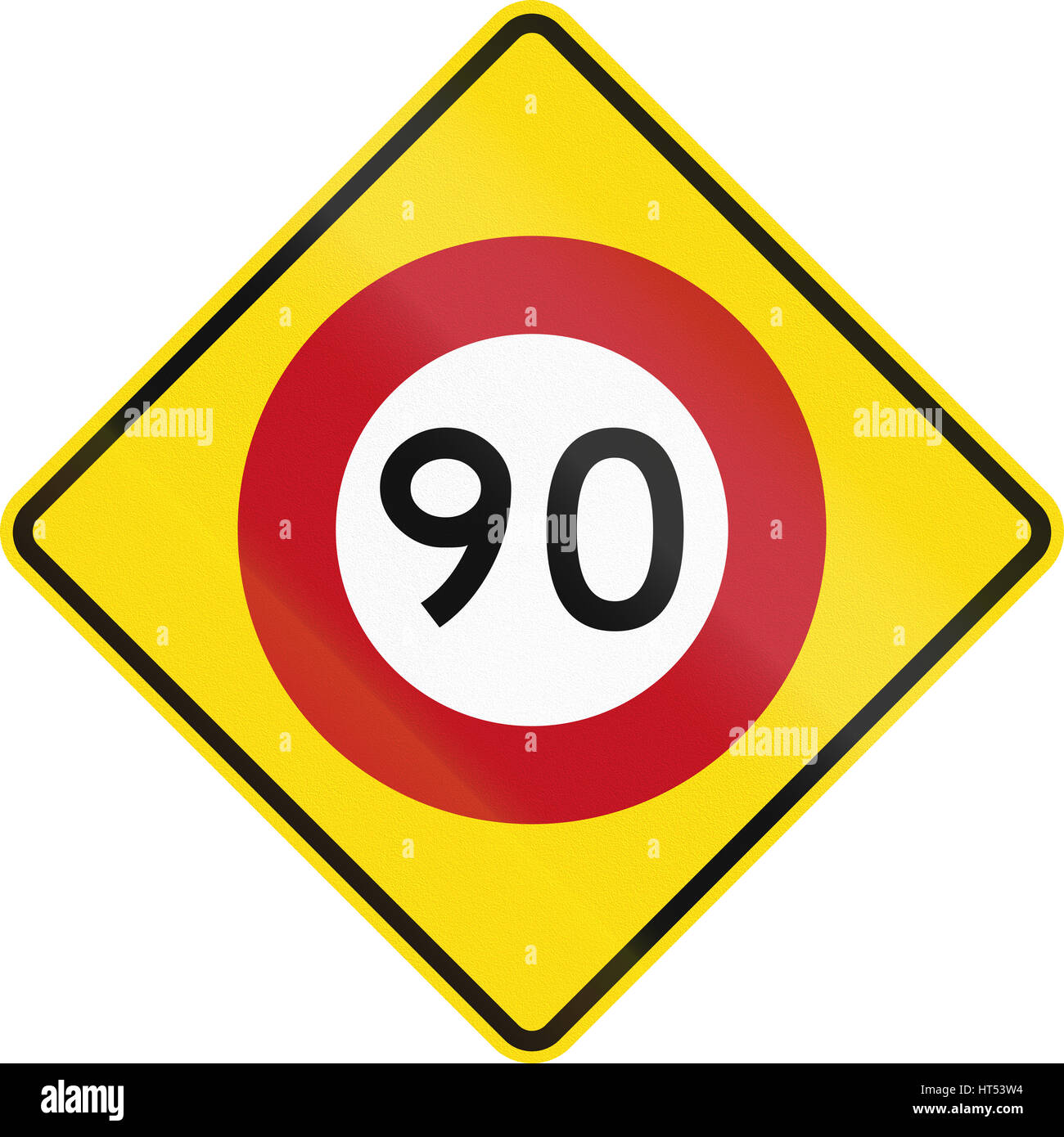 New Zealand road warning sign - Speed limit ahead Stock Photo - Alamy