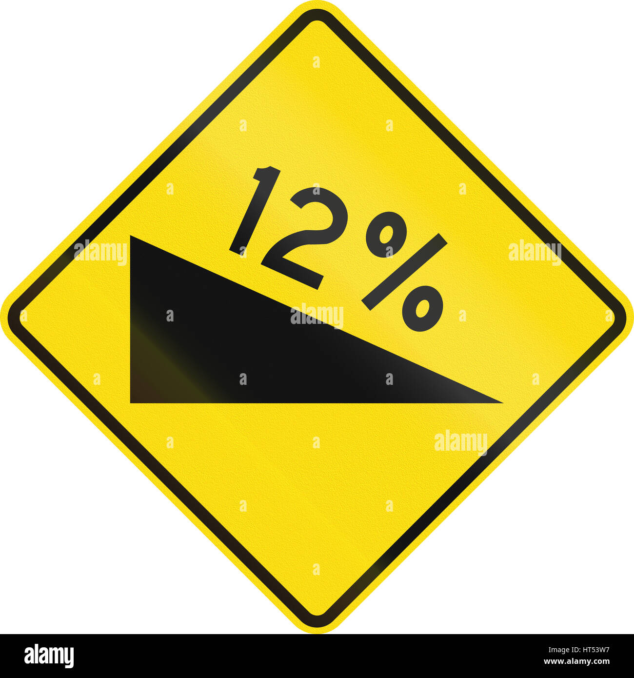 New Zealand road sign - warning of a steep downward grade Stock Photo ...