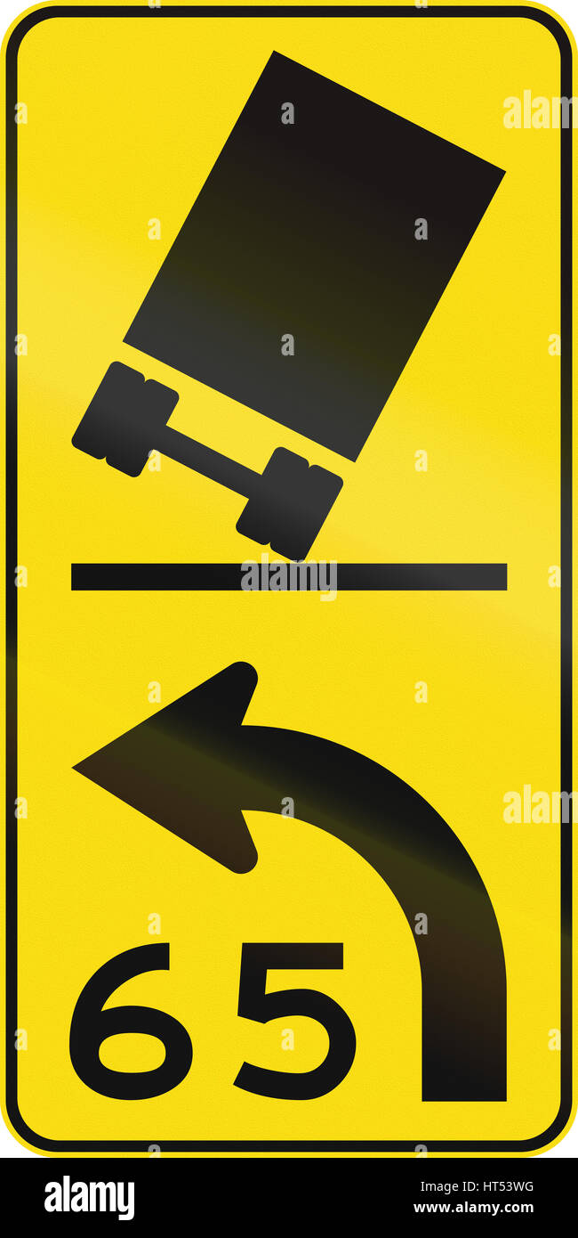 New Zealand road sign - Curve with Truck advisory speed Stock Photo - Alamy