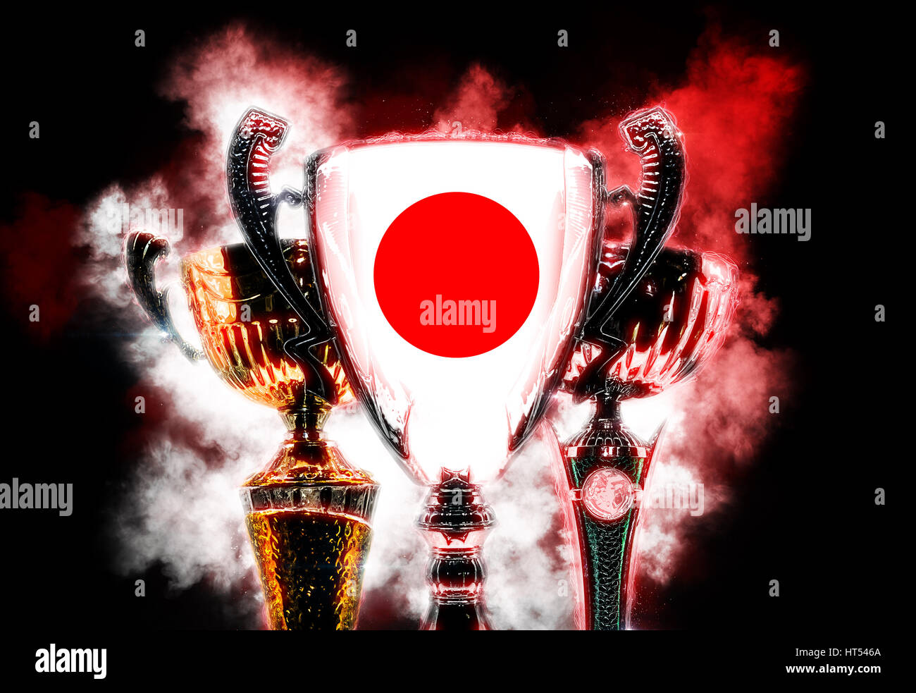 Trophy cup textured with flag of Japan. Digital illustration Stock ...