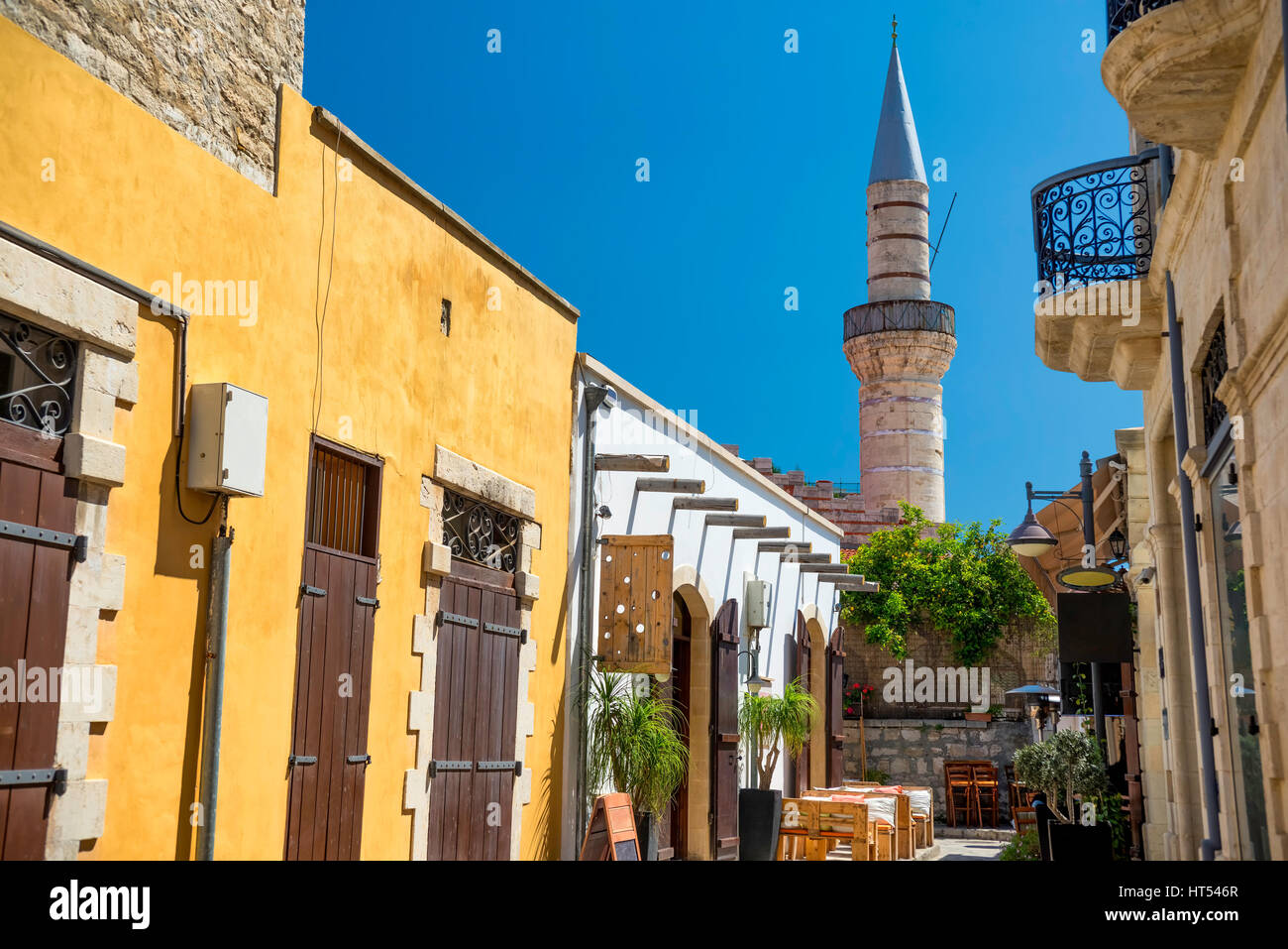Limassol old town. Street leading to The Great Mosque (Cami Kebir ...