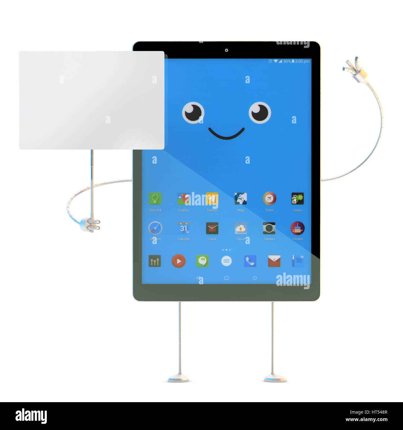 Tablet cartoon character with blank board. Isolated. 3d illustration ...