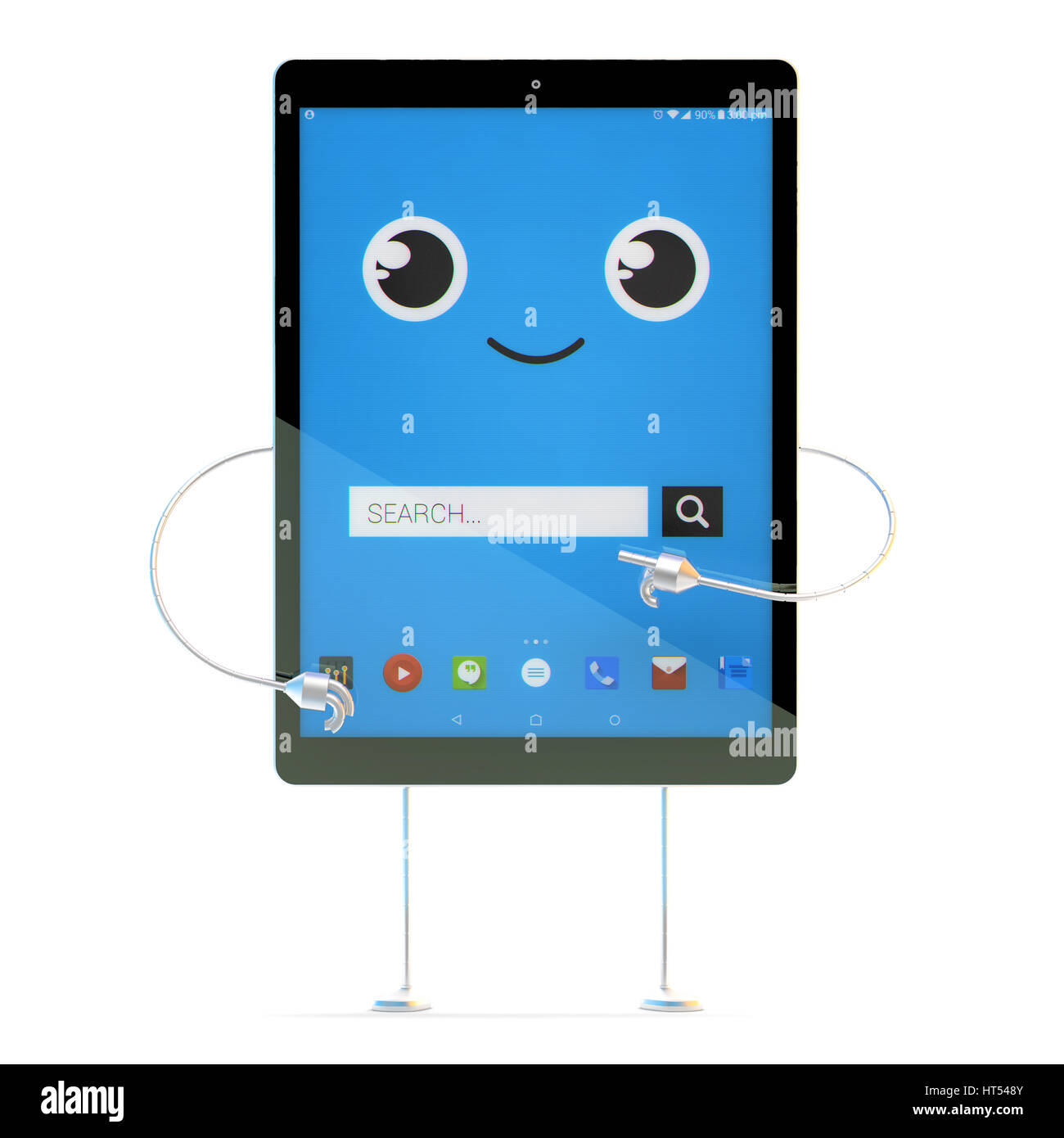 Tablet cartoon character. Search concept. 3d illustration with clipping ...