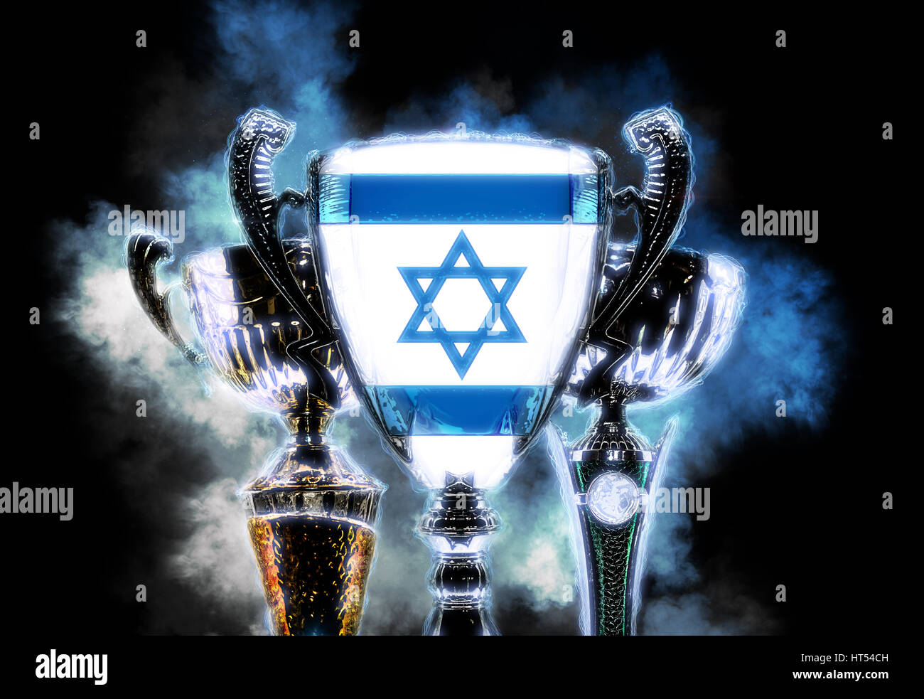 Trophy cup textured with flag of Israel. Digital illustration Stock ...