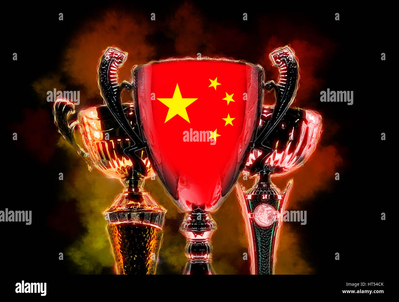 Trophy cup textured with flag of China. Digital illustration Stock ...