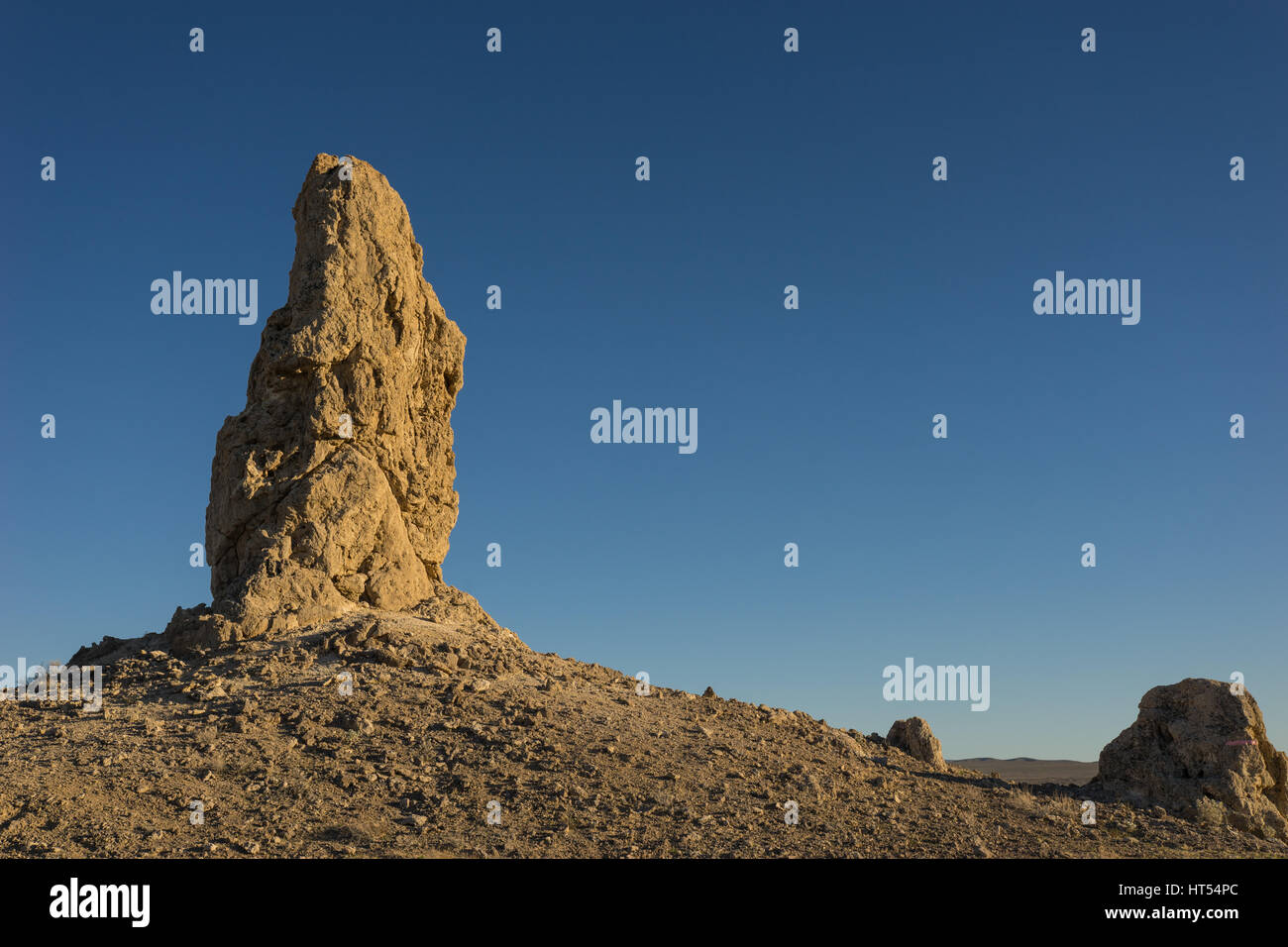 Tall single rock formation in the Trona Pinnacles of the Mojave Desert ...