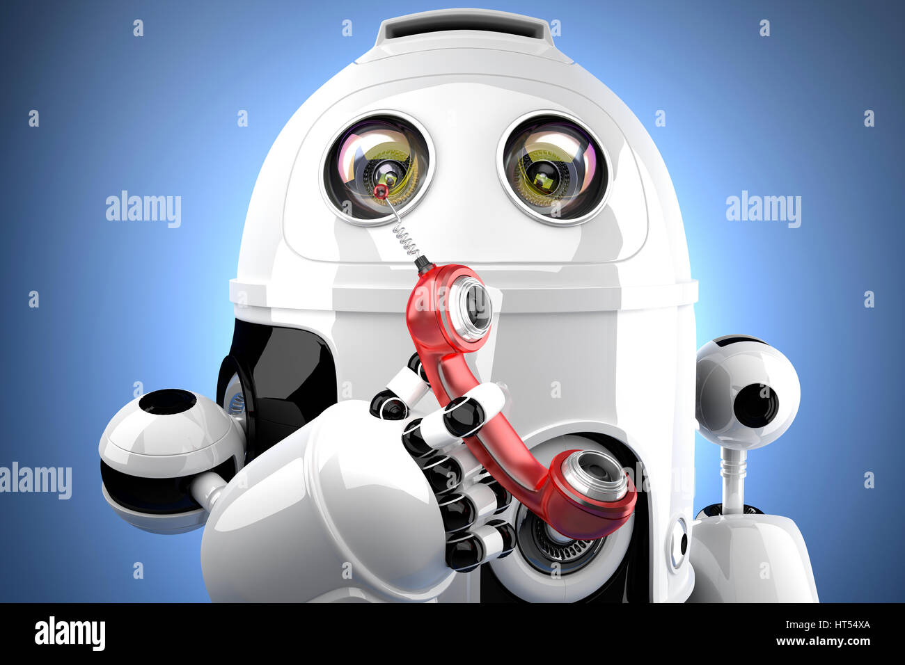 Robot with traditional telephone. 3D illustration. Contains clipping ...