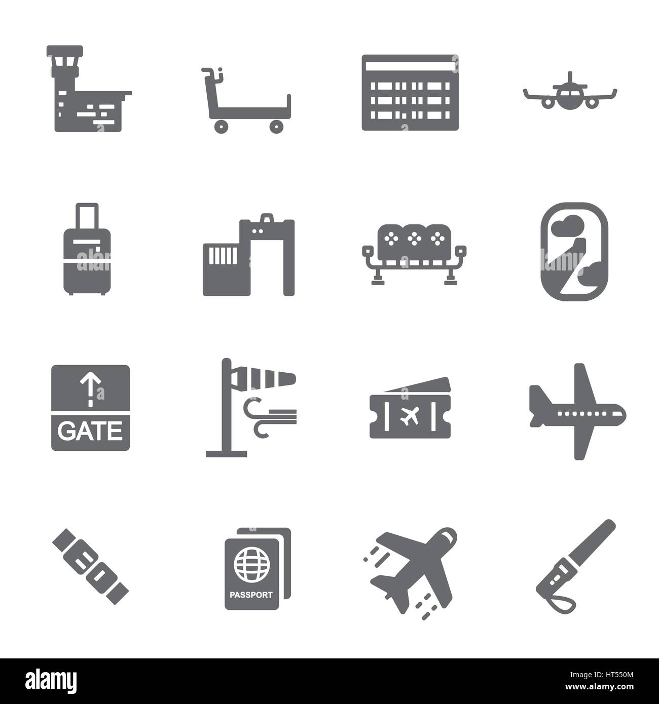 Vector black airport icons set on white background Stock Vector Image ...