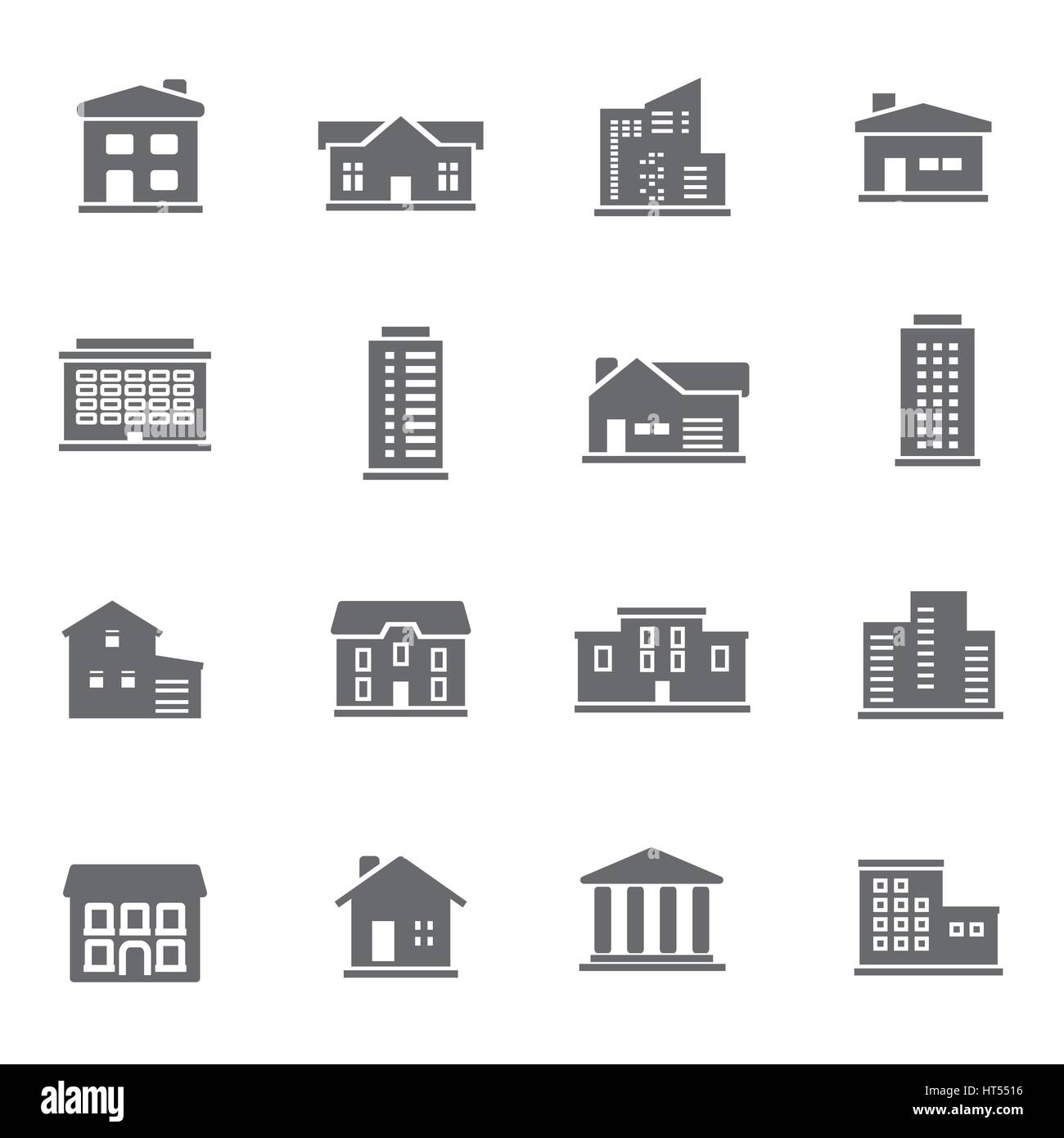 Vector black buildings icons set on white background Stock Vector Image ...