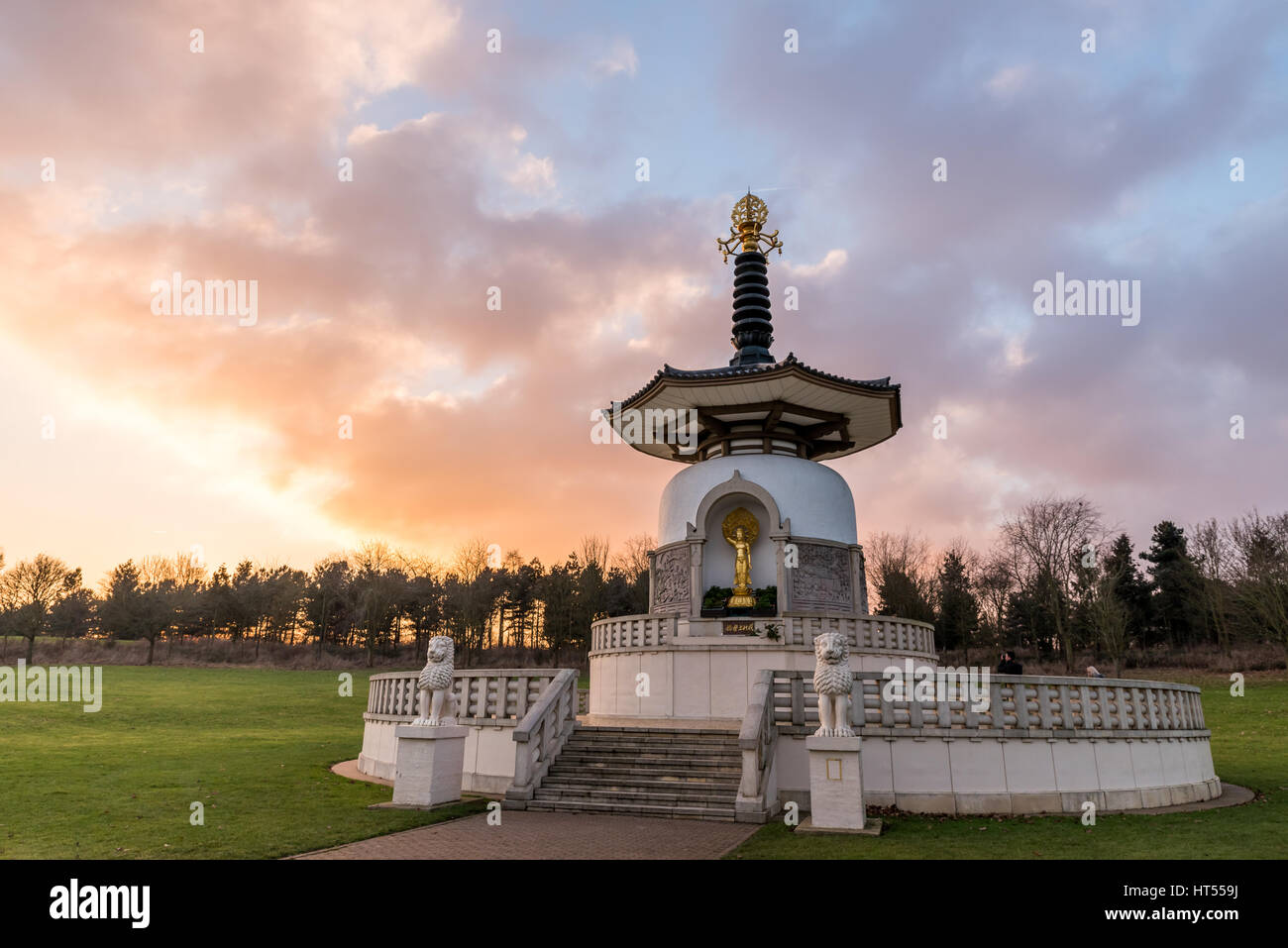 Landscape view Asian Monastery with Lion Statues Stock Photo - Alamy