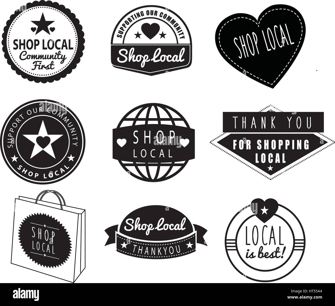 series of logos, stickers, labels or badges witha supporting the local ...