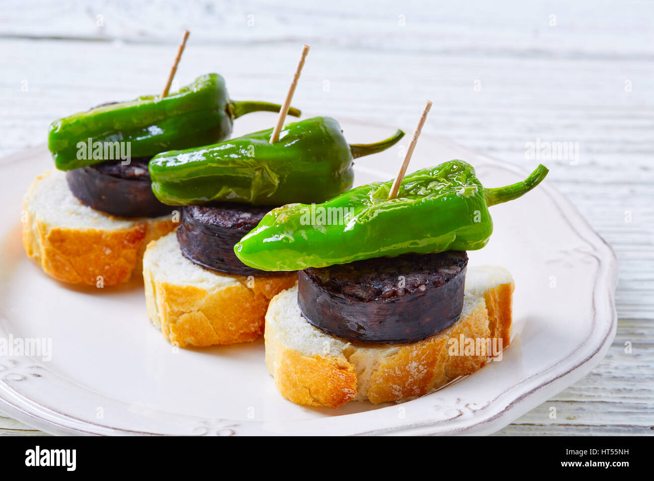 pinchos Burgos morcilla with padron pepper tapas pintxos from Spain ...