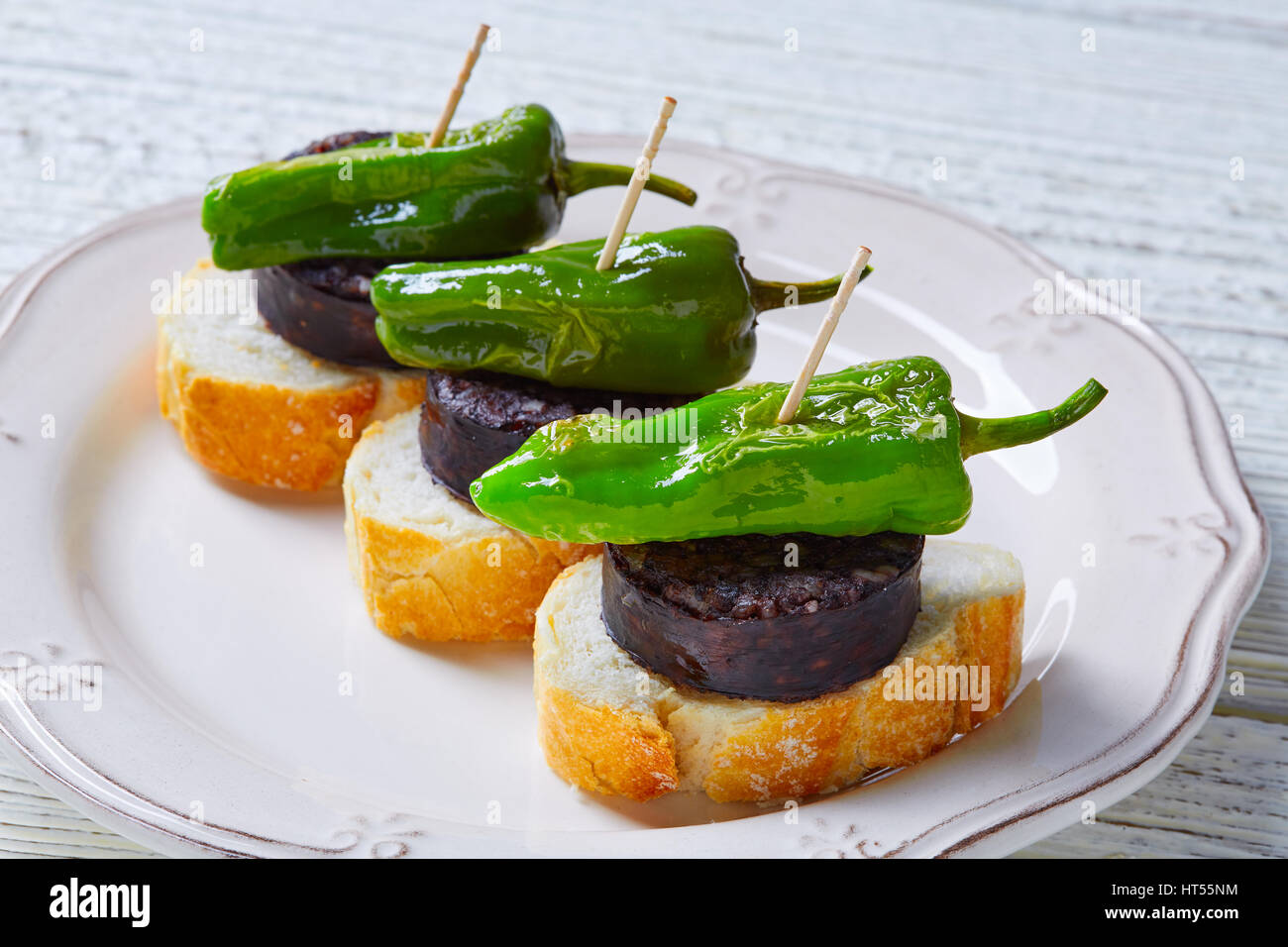 pinchos Burgos morcilla with padron pepper tapas pintxos from Spain ...